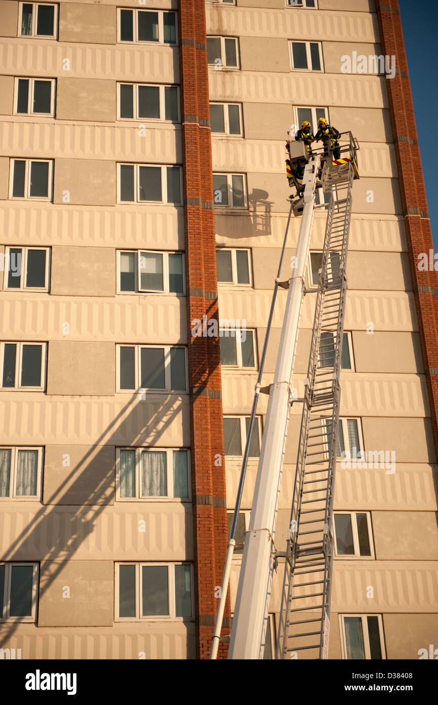 Fire & Rescue Ladder at High Rise flats tower block Stock Photo - Alamy