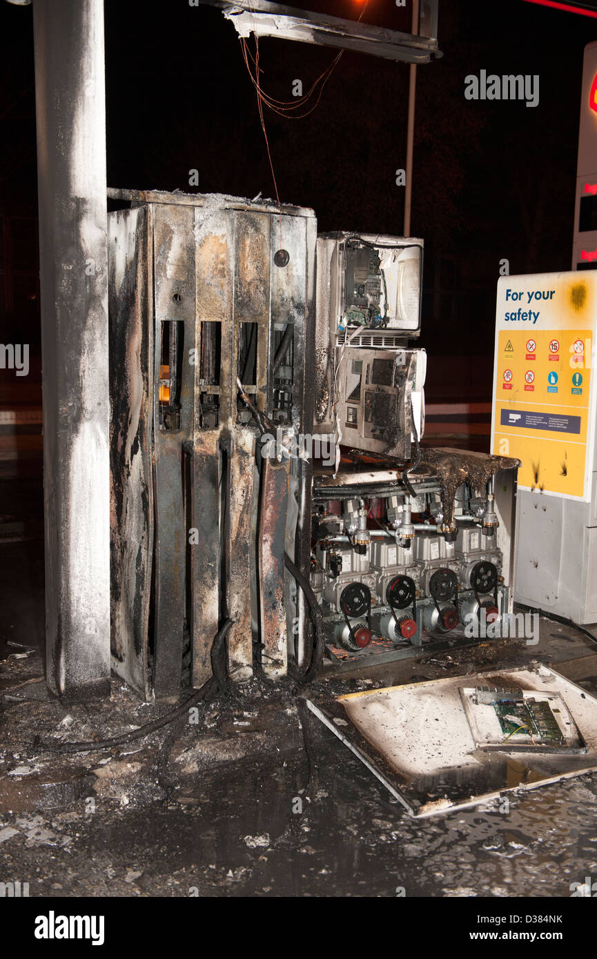 Petrol Station fuel filling pump on fire Stock Photo - Alamy
