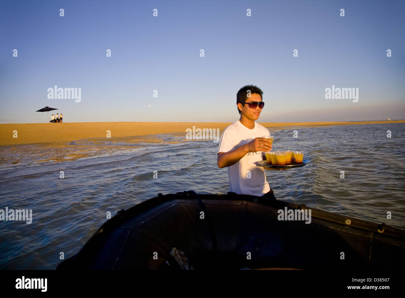 Refreshments upon returning from a Zodiac excursion at Montgomery Reef ...