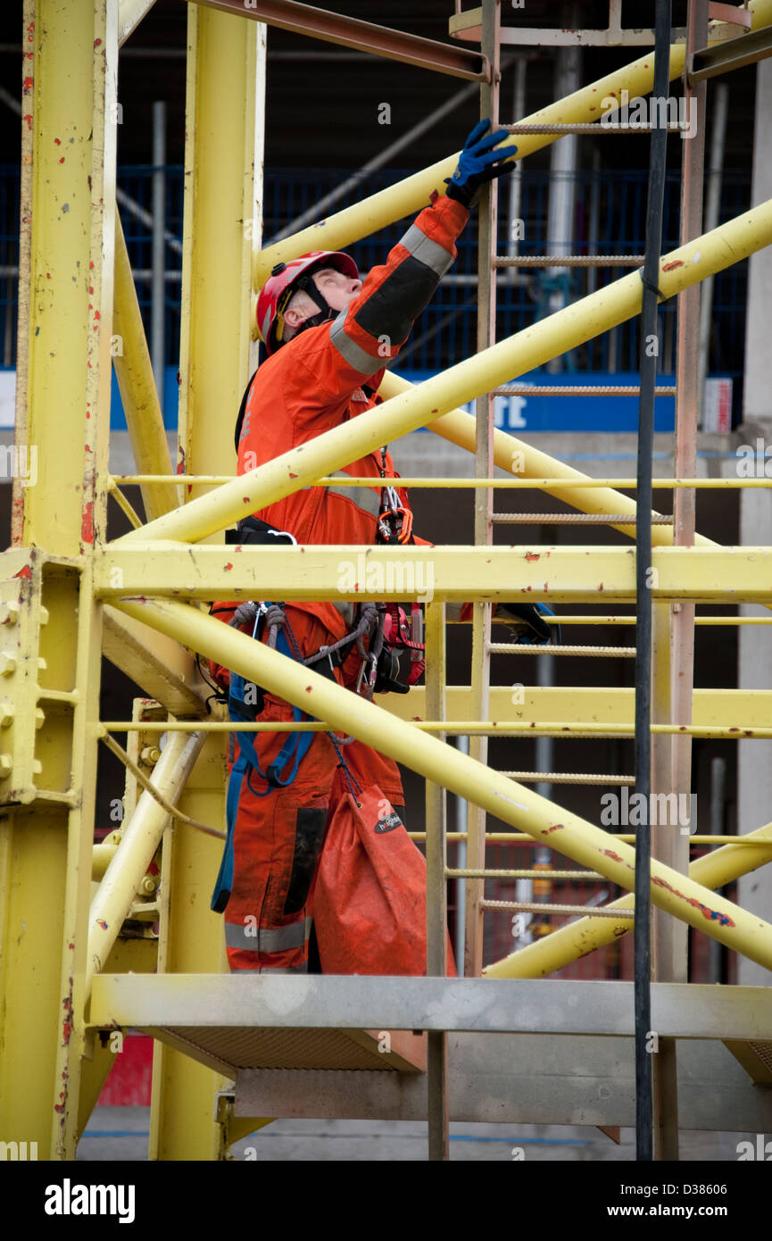 Fire & Rescue USAR on Tower Crane High Stock Photo - Alamy