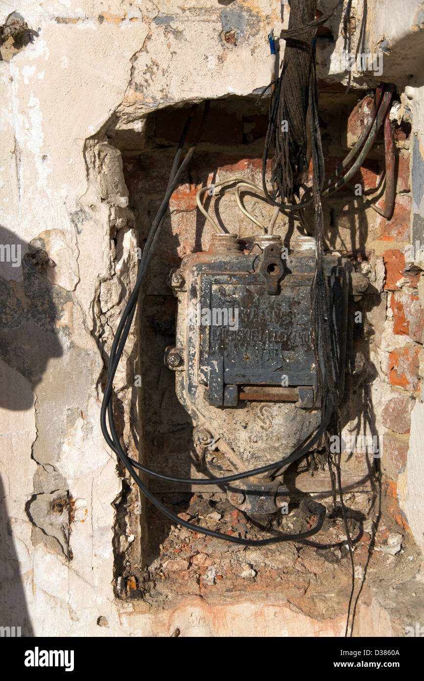 Lviv, Ukraine, Power Distribution Box with pre-war redrawn cables Stock ...
