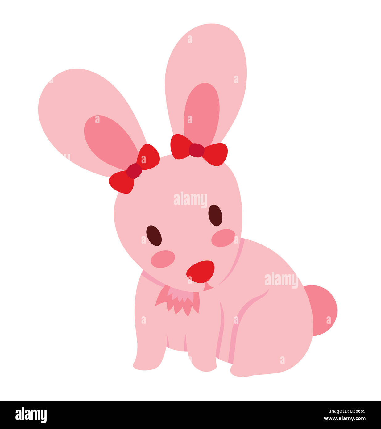 A cute little pink rabbit with two red ribbon on the ears Stock Photo ...