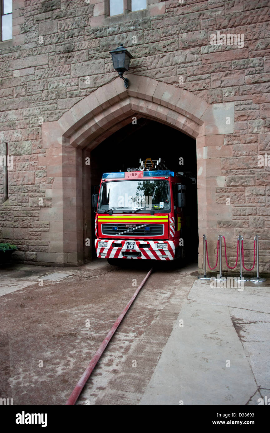 Fire engine in castle archway listed Grade 1 building Stock Photo - Alamy