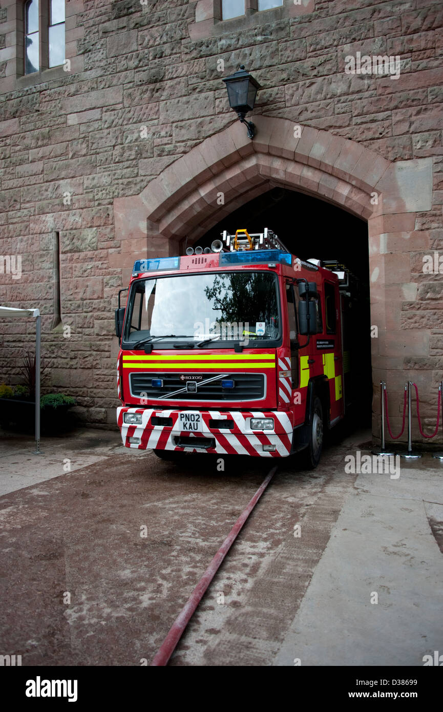 Fire engine in castle archway listed Grade 1 building Stock Photo - Alamy