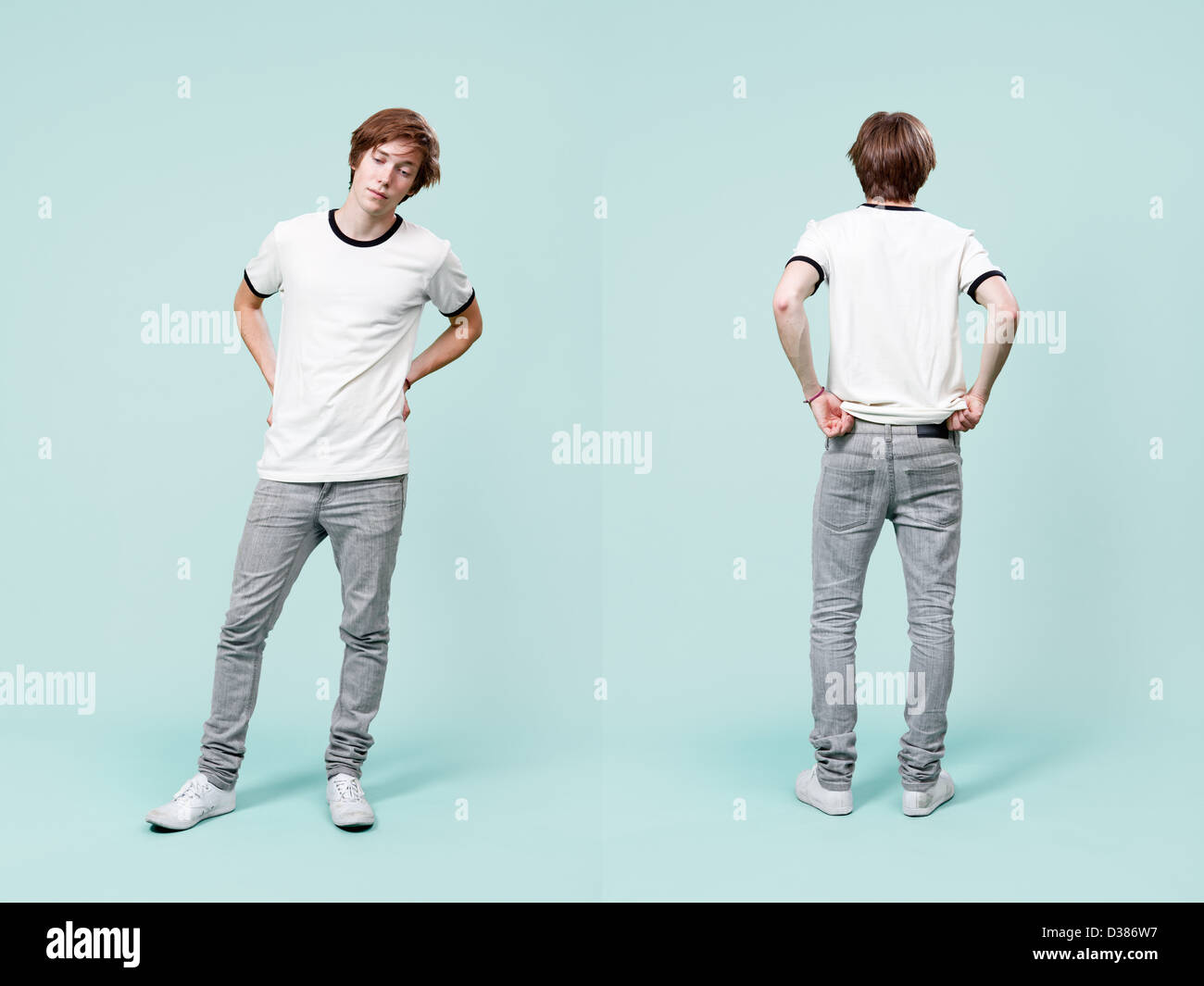Front and rear view of casual young male's fashion in catalog style ...