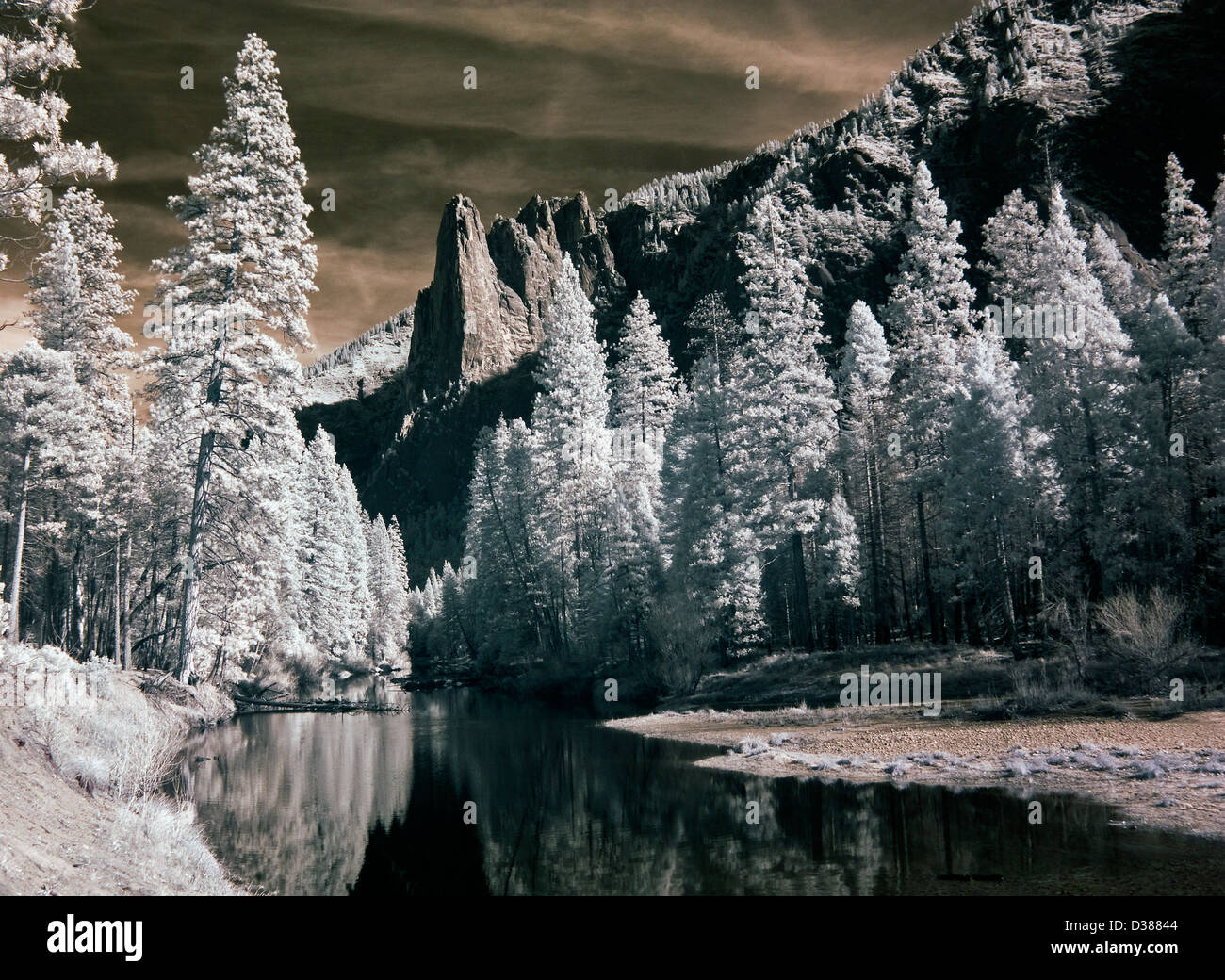 An infrared photograph of Sentinel Rock in Yosemite Stock Photo - Alamy