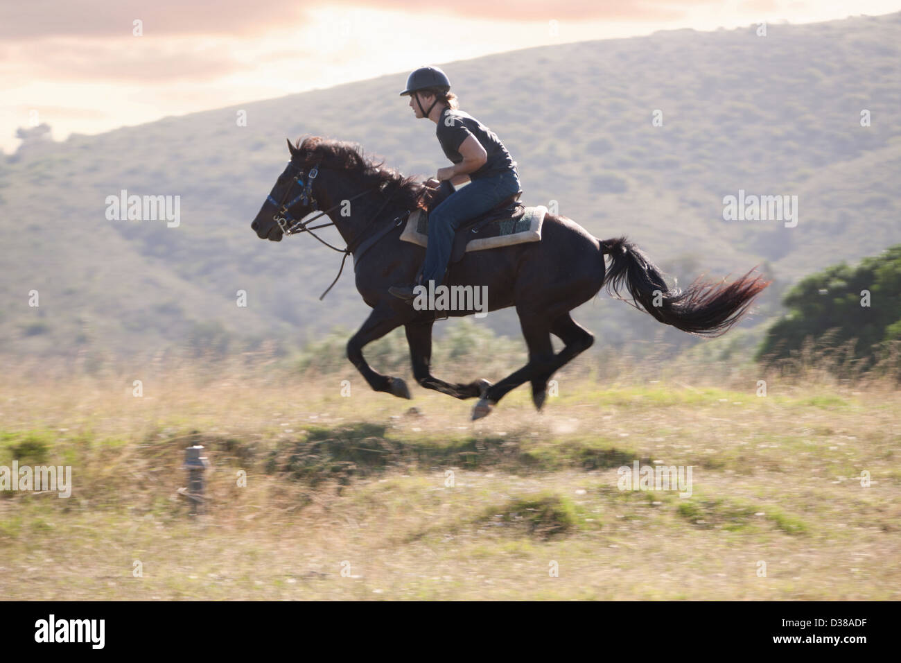 Man riding horse in rural landscape Stock Photo - Alamy