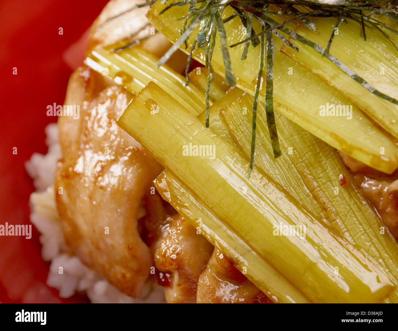 Chicken with rice and bamboo.Japanese Food Stock Photo - Alamy