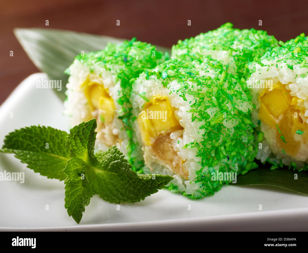 Japanese sushi traditional japanese food.Roll made of Smoked fish and ...