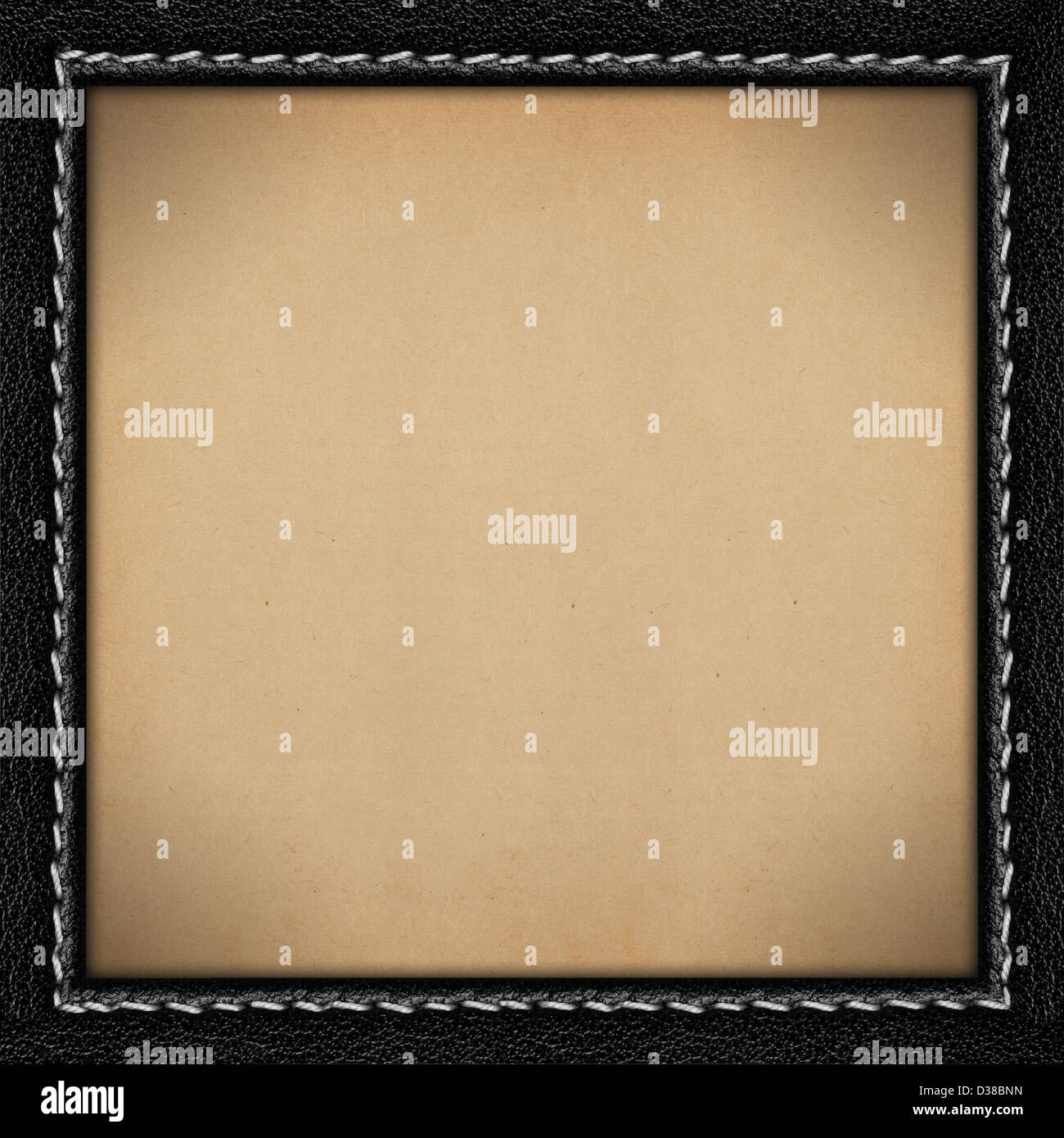 brown old paper background in black leathery frame with seam Stock ...