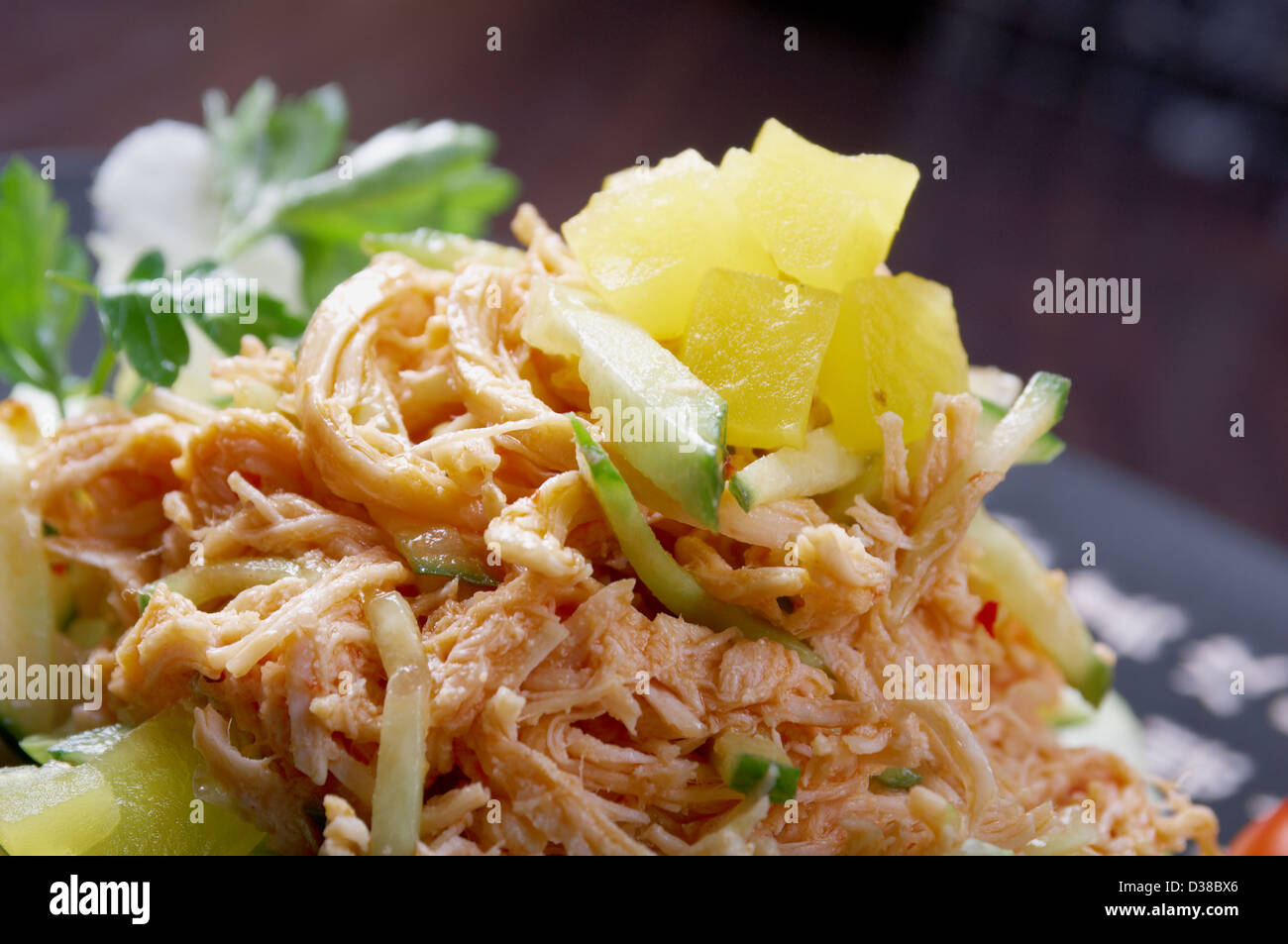 Japan salad with smoked chicken and vegetables closeup Stock Photo - Alamy