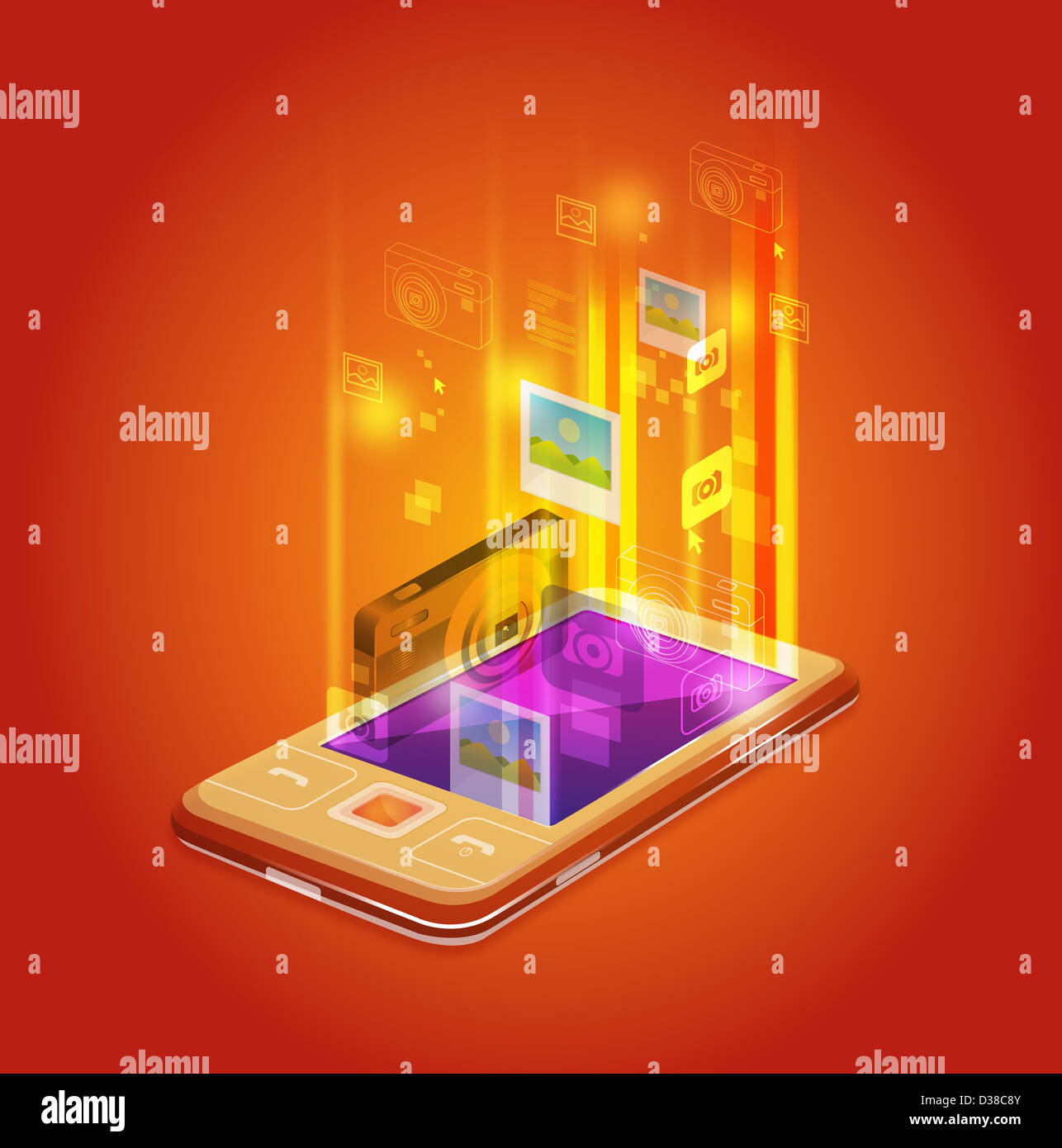 Illustrative image of mobile phone representing photo applications over ...