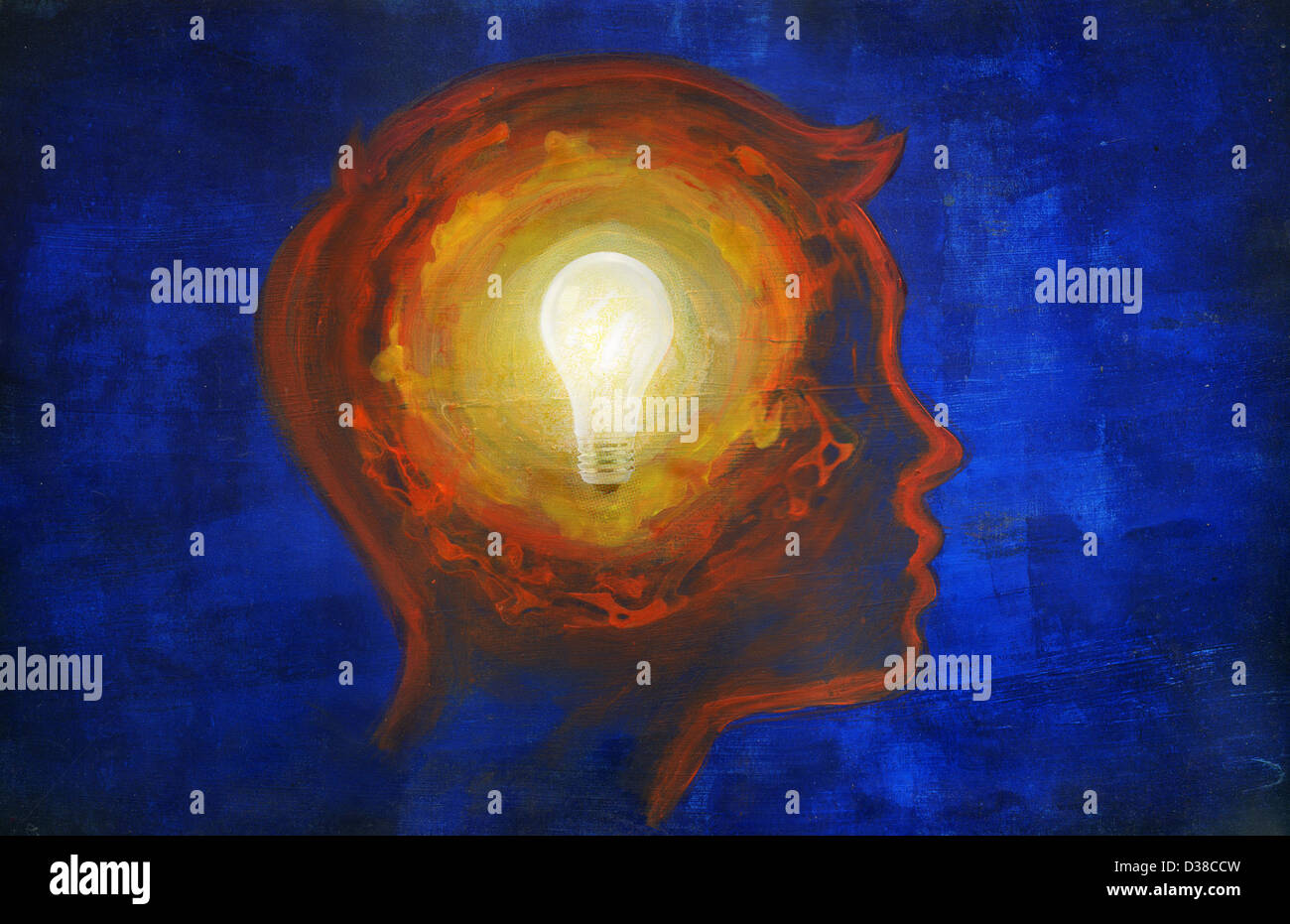 Illustrative image of man with lit bulb in head representing idea Stock ...