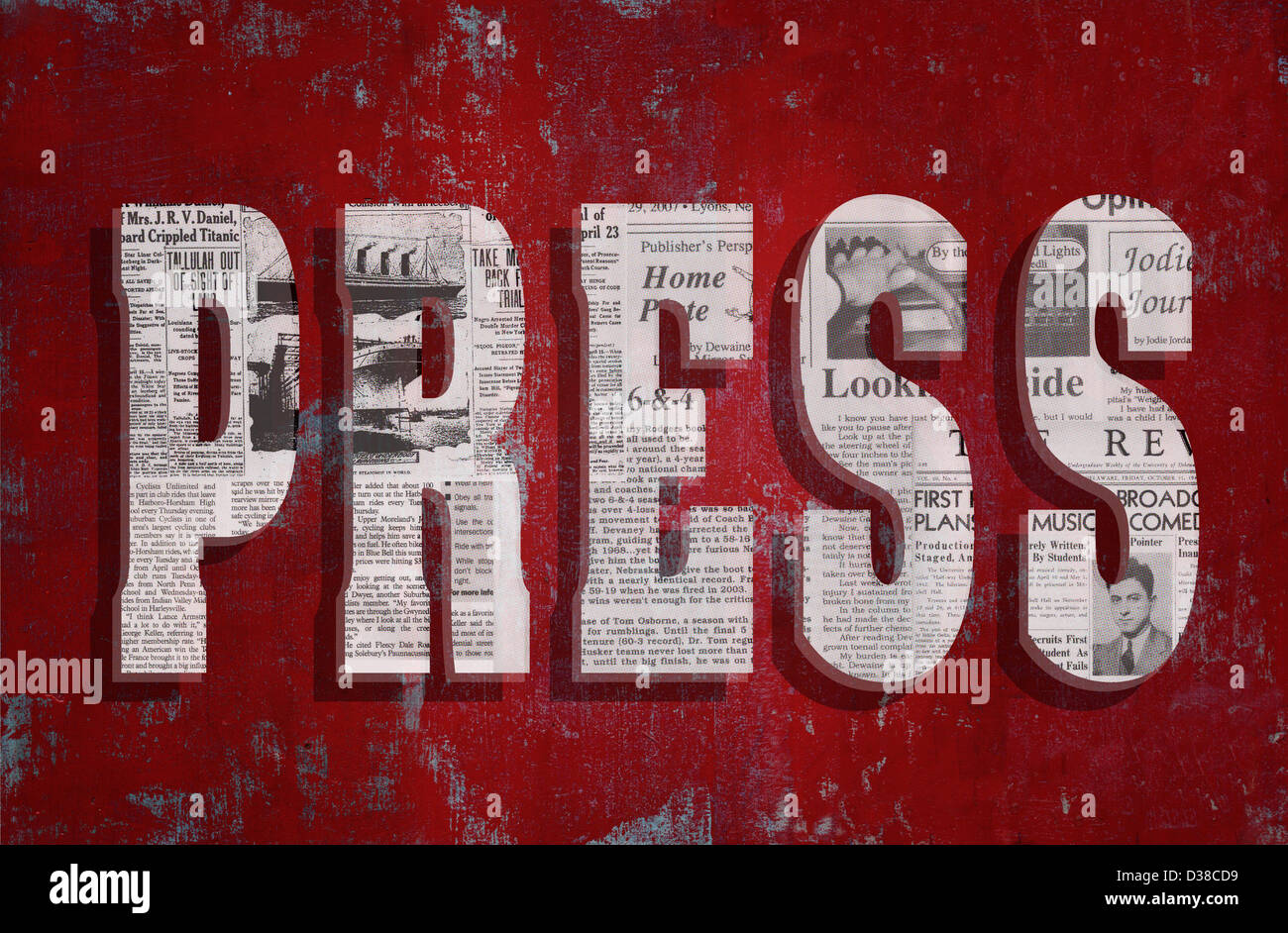 Illustrative image of 'Press' text on red background Stock Photo - Alamy