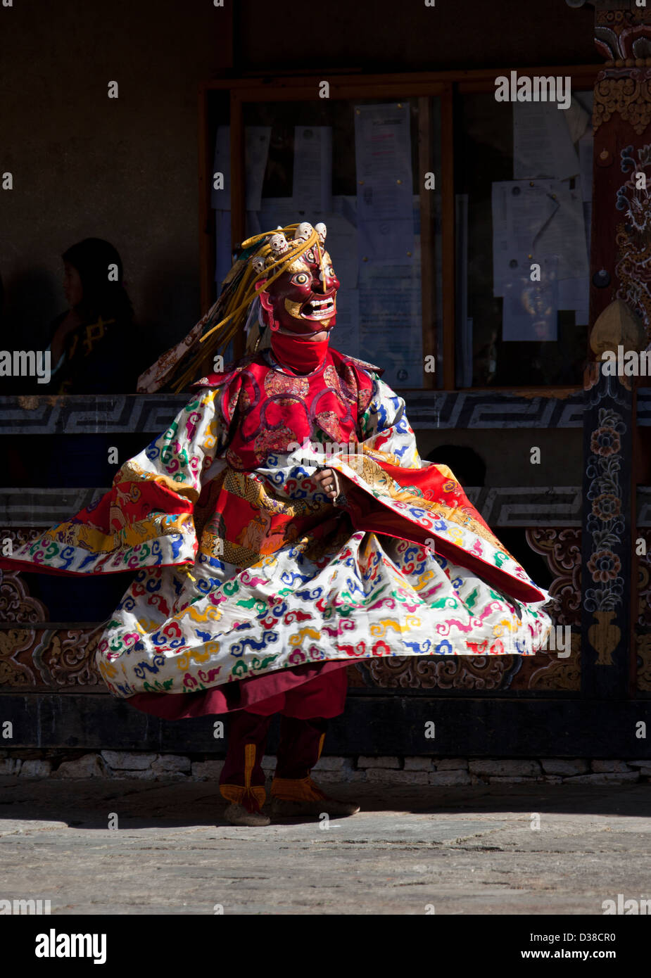 Performing dancer at yearly ritual tsechu festival, Trongsa Dzong ...