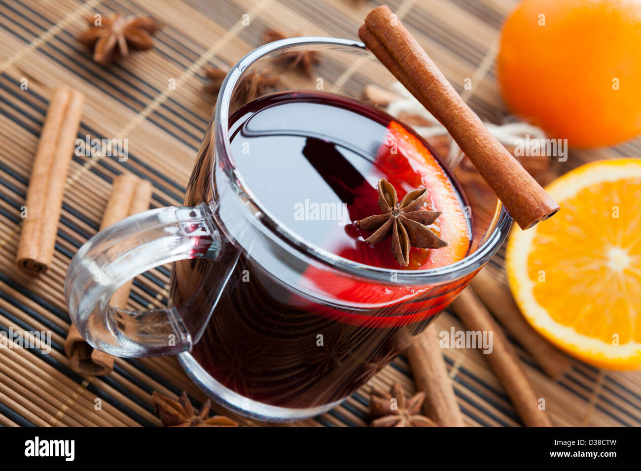Hot wine for winter and Christmas with spices, closeup Stock Photo - Alamy