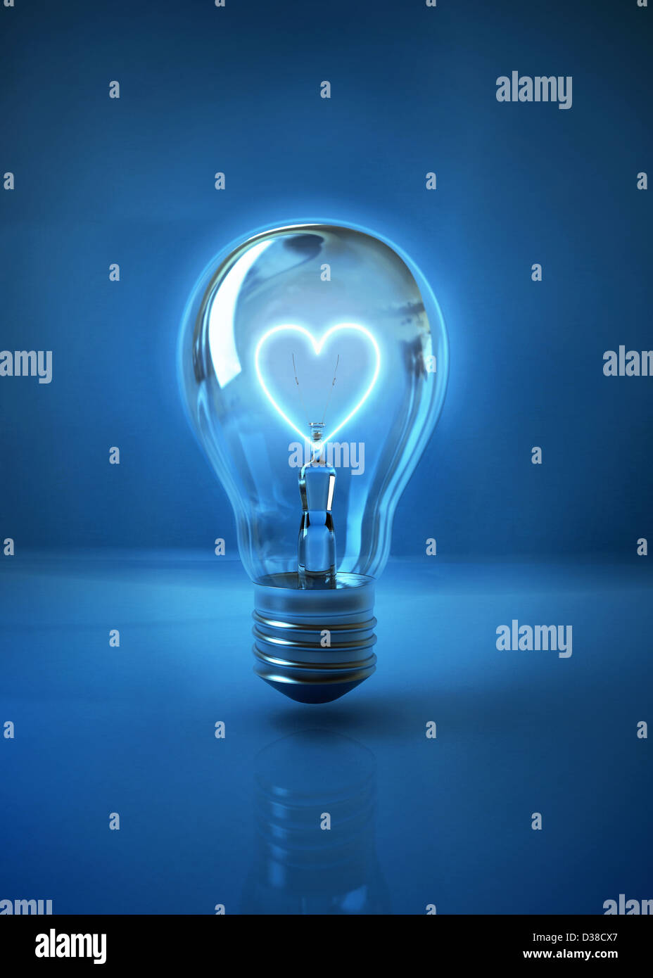 Illustrative image of heart shaped filament in light bulb representing ...