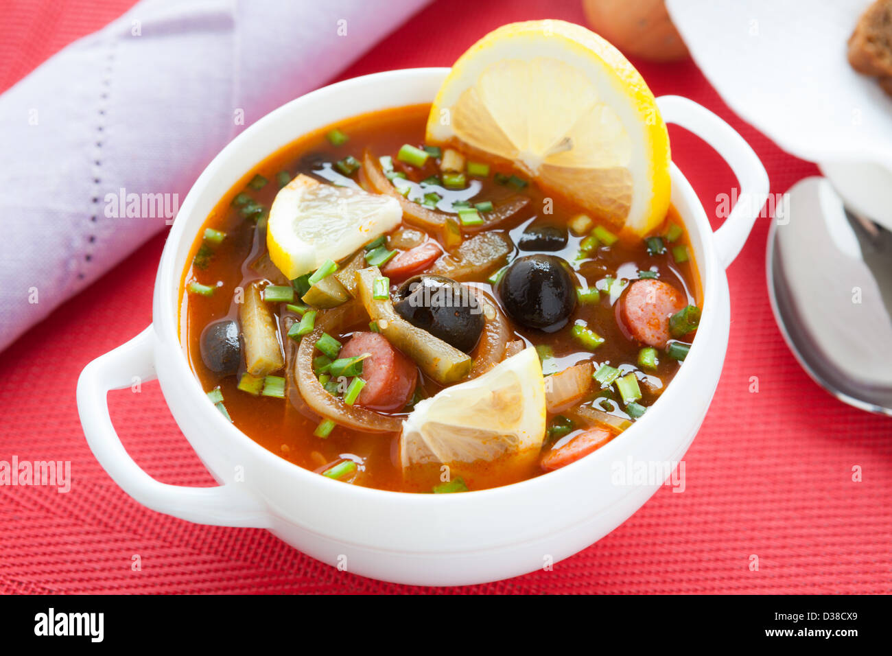 unusual soup with olives and pickles, closeup Stock Photo - Alamy