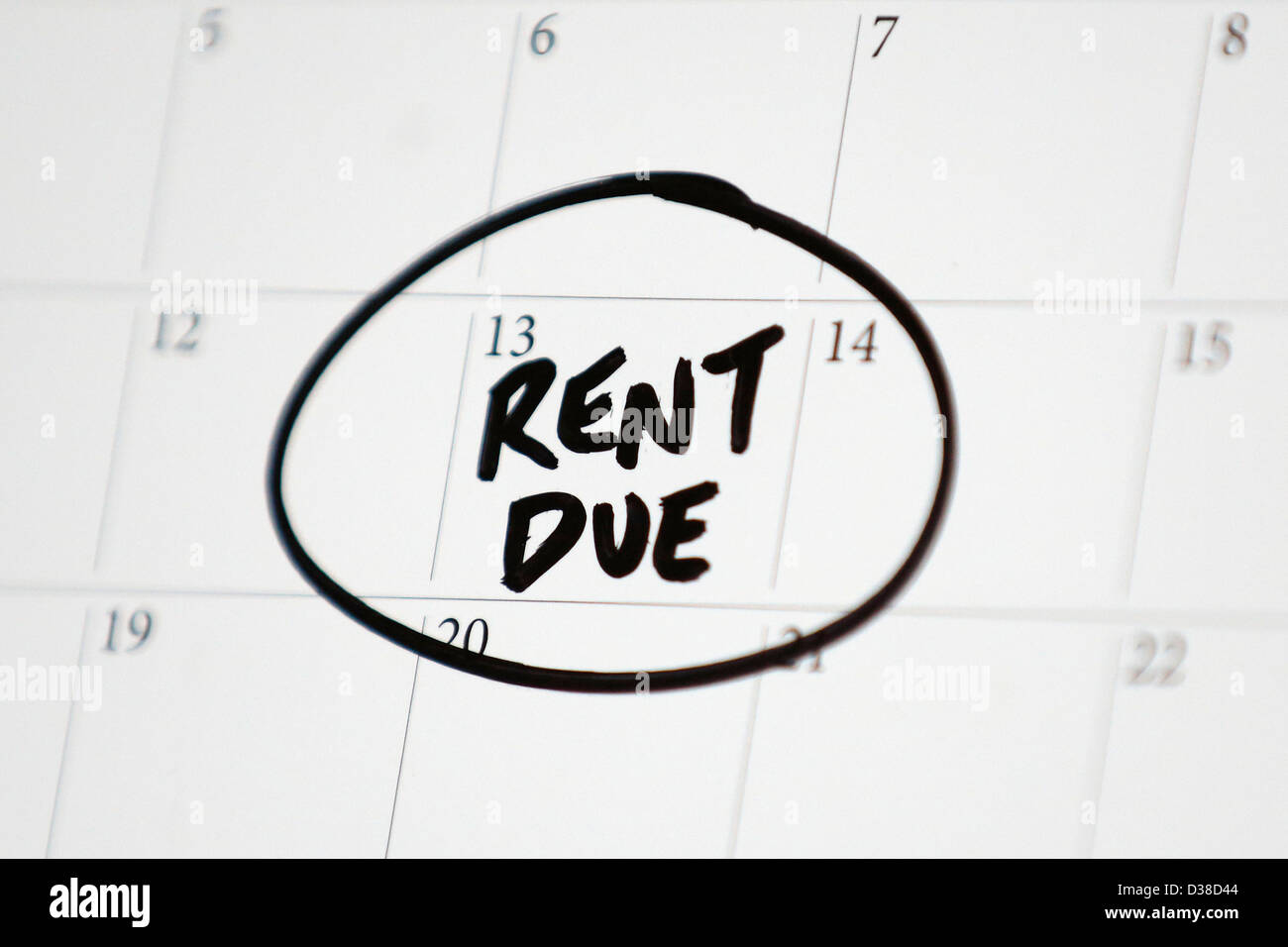 Rent due circled on a calendar Stock Photo - Alamy