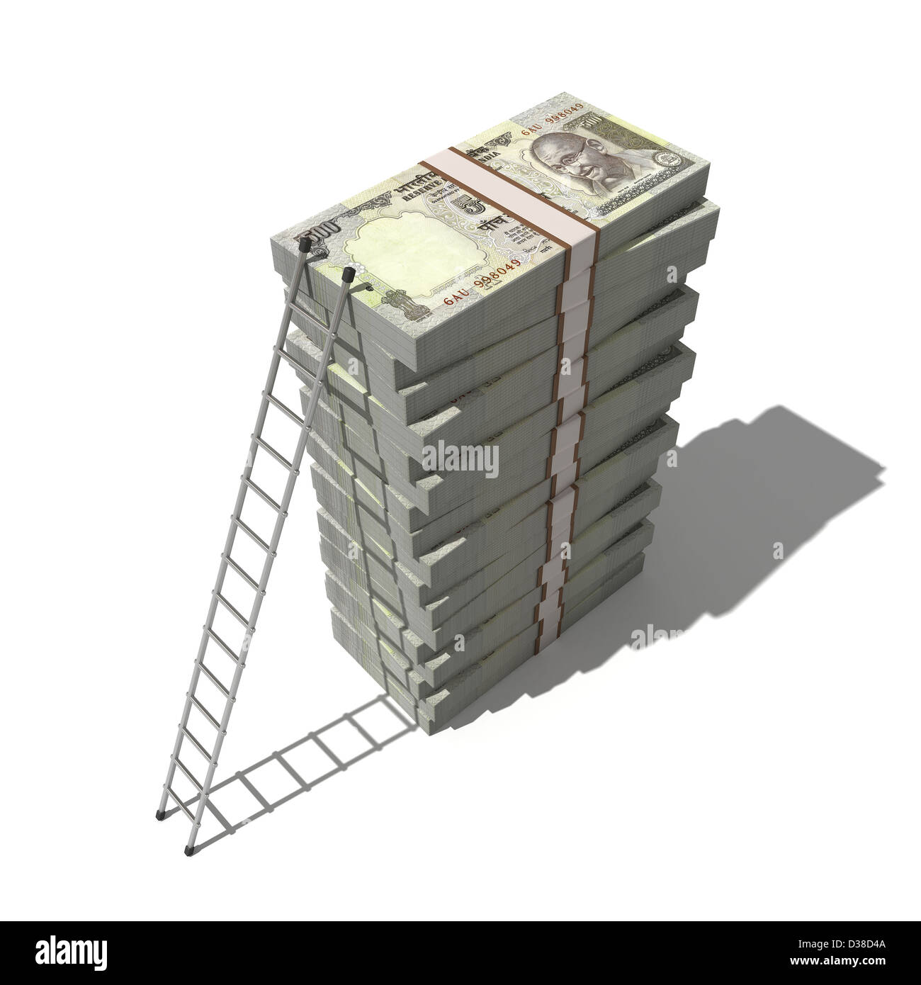 Stack of Indian currency bundles with ladder representing growth Stock ...