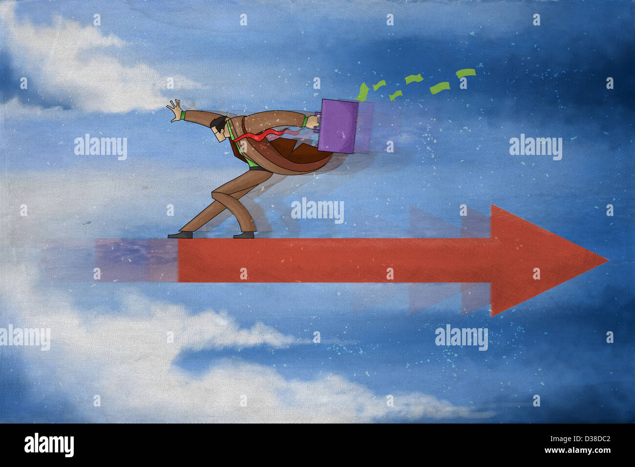 Illustrative image of businessman balancing himself on arrow ...