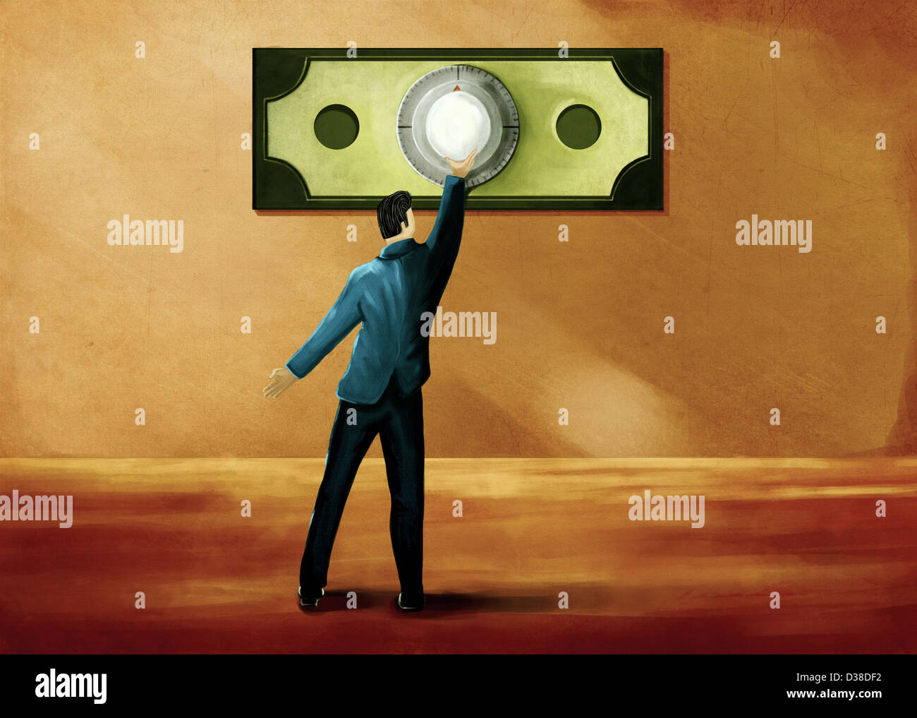 Illustrative image of businessman opening money vault Stock Photo - Alamy