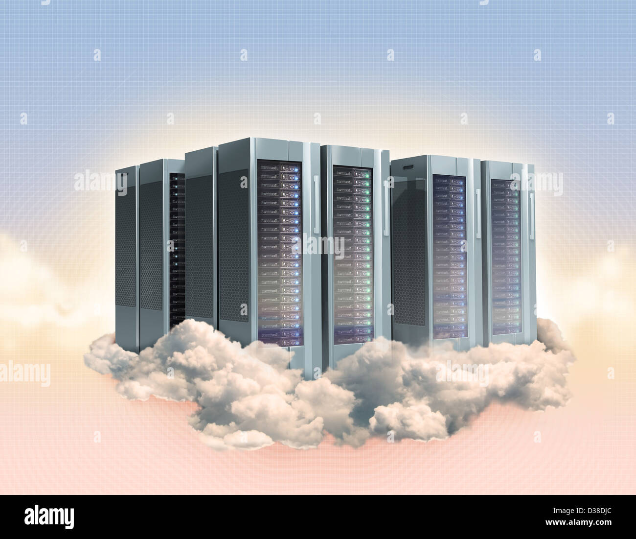 Illustrative image of computer servers on clouds representing cloud ...