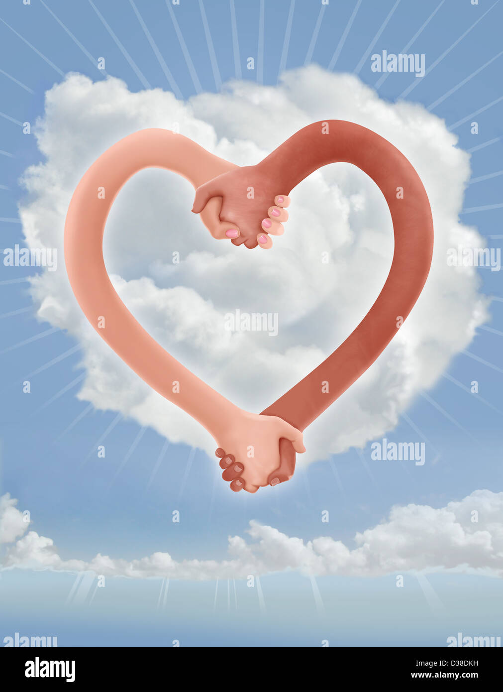 Illustrative image of hands in heart shape representing bonding of ...