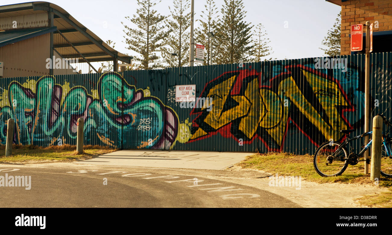 Graffiti on a wall or fence in Byron Bay, NSW, Australia Stock Photo ...