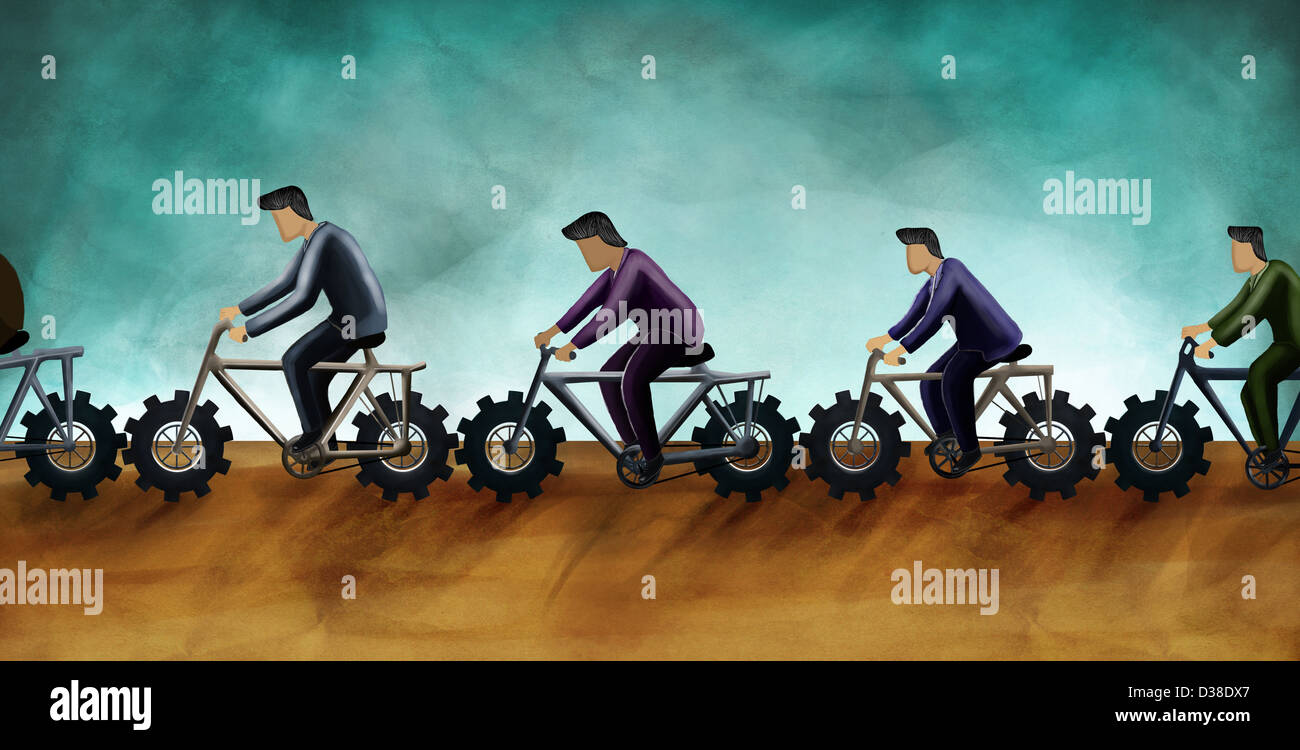 Illustrative image of business people riding cycles representing ...