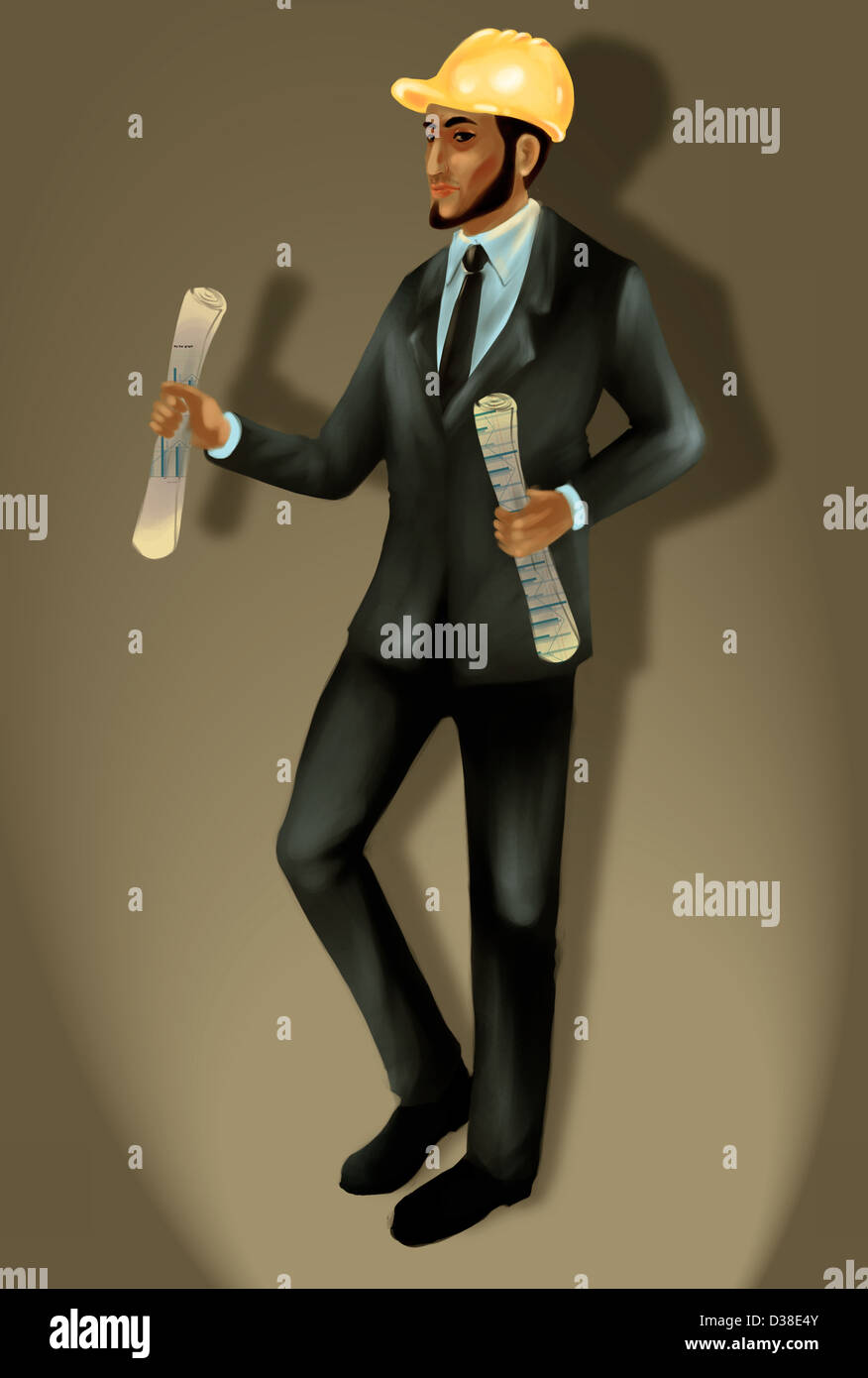 Illustrative image of an engineer holding blueprints Stock Photo - Alamy