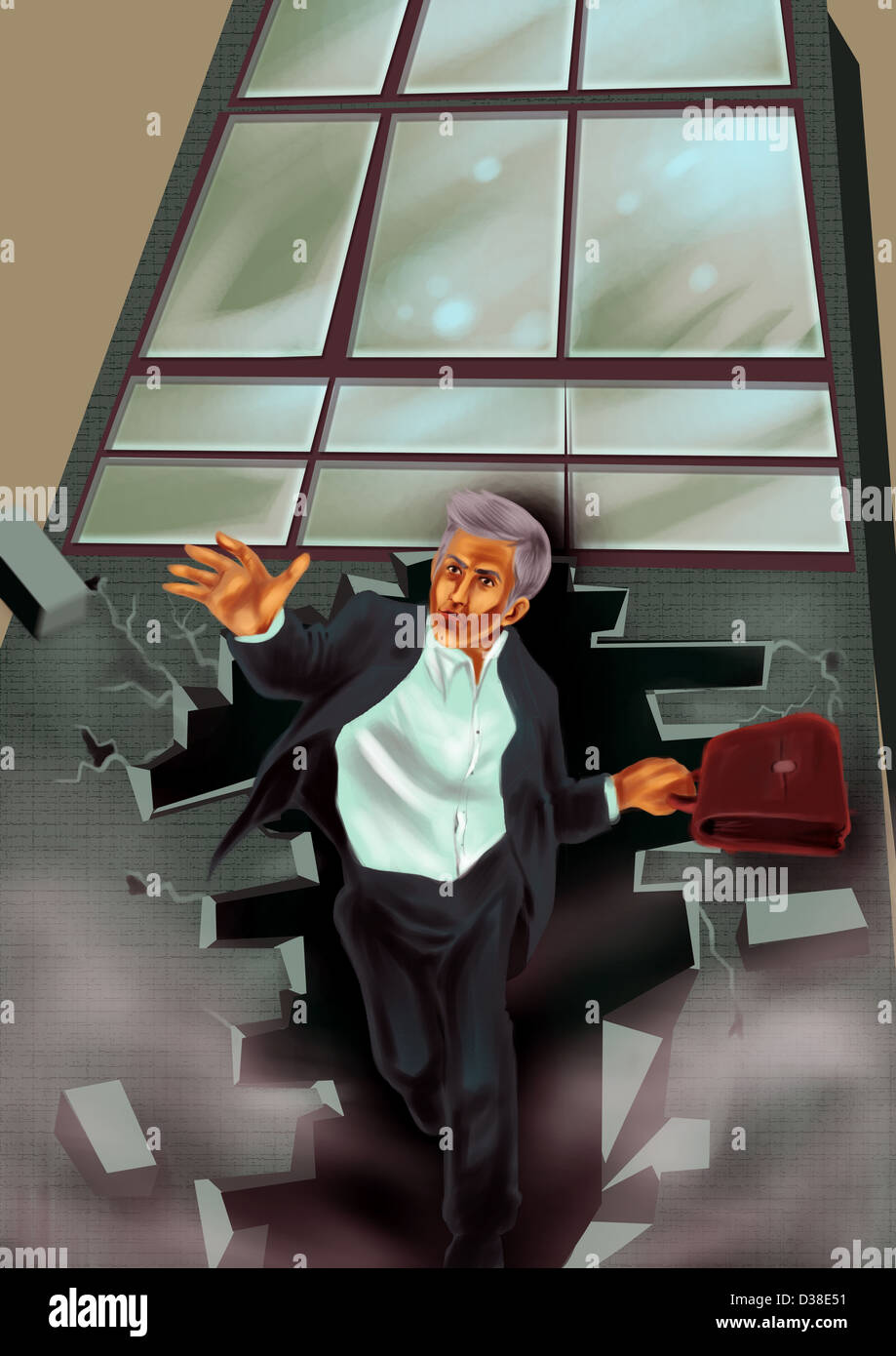 Illustrative image of businessman coming out from office building ...