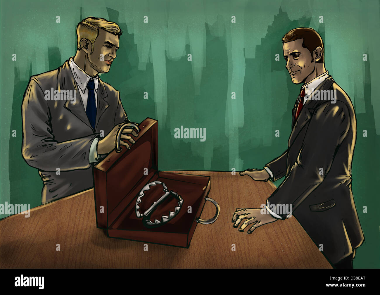 Illustrative image of businessman showing product to partner ...