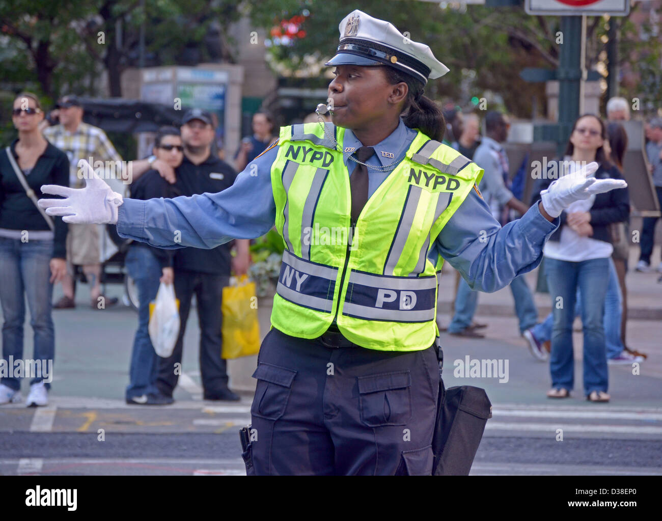 Female Cop Directing Traffic