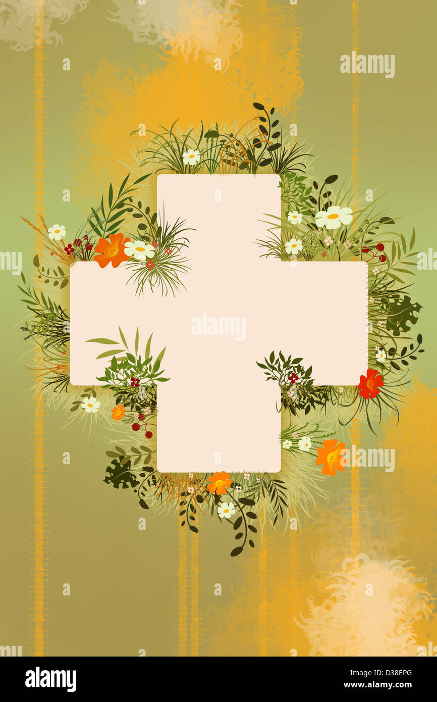 Illustrative image of plus sign surrounded with herbal plants Stock ...