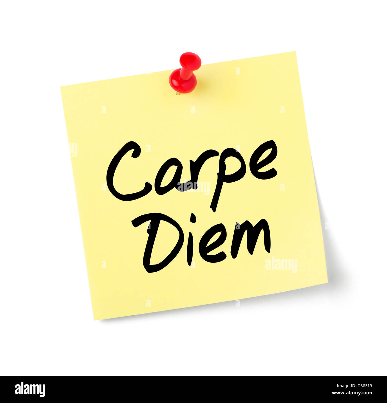 Yellow paper note with text Carpe Diem Stock Photo - Alamy