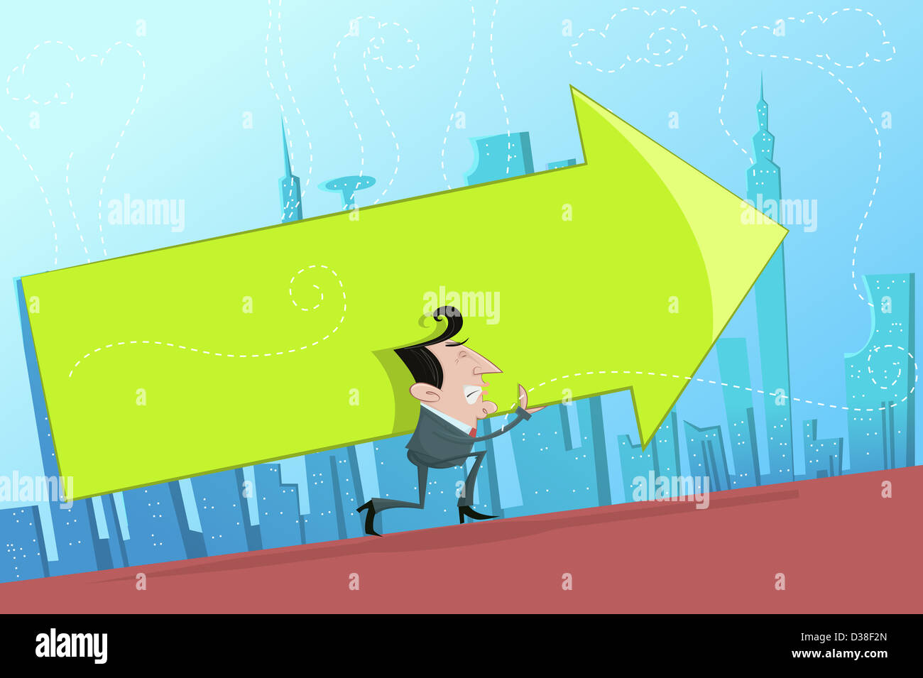 Illustrative image of businessman carrying arrow sign representing hard ...