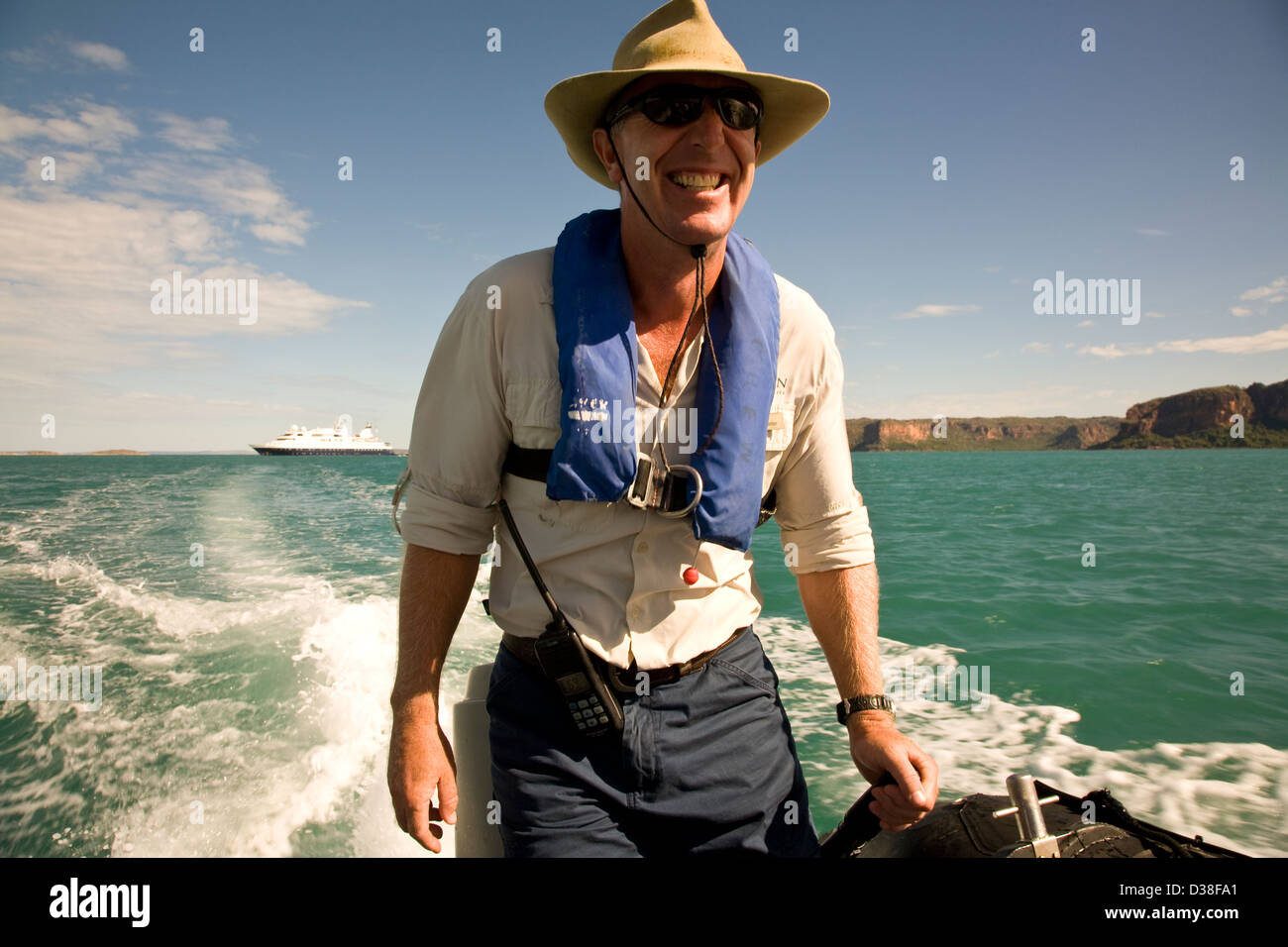 Mick Fogg, expedition leader of Orion, Hunter River, Kimberley coast ...
