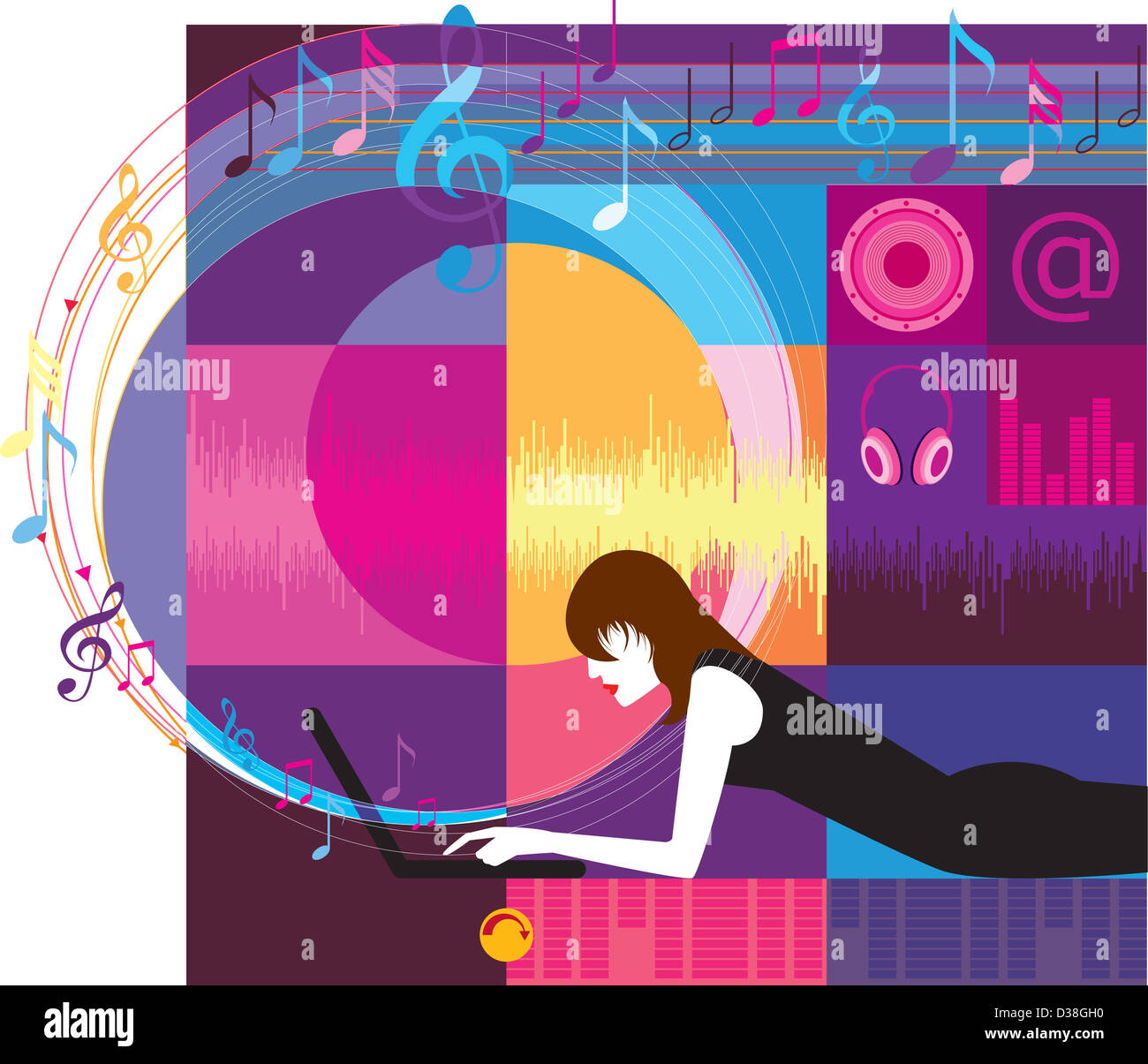 Woman downloading music Stock Photo - Alamy