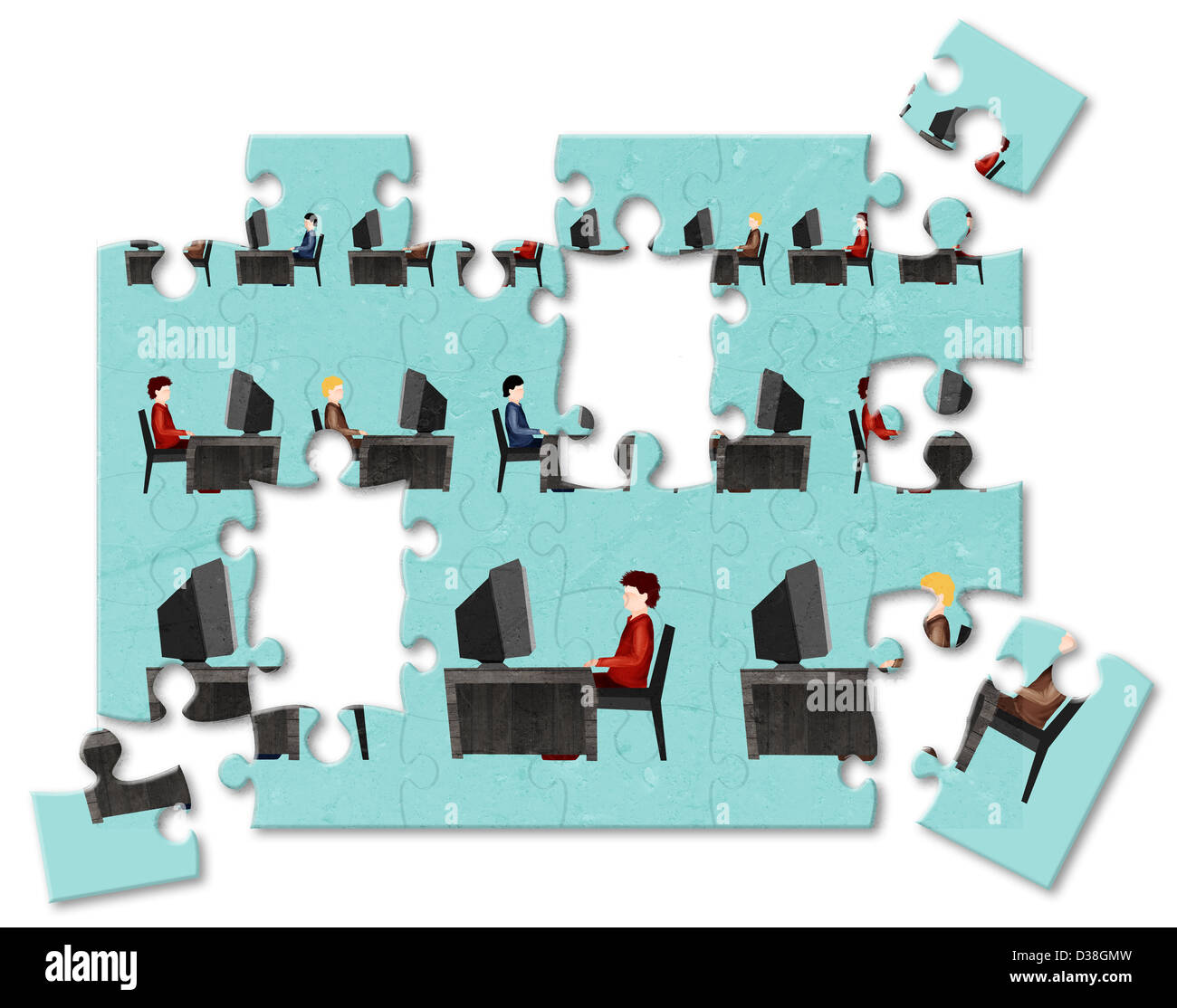 Jigsaw puzzle of businessmen working on computers in an office Stock ...