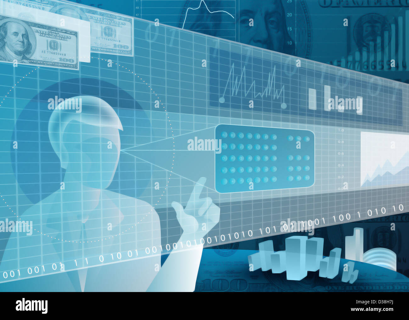 Businessman using virtual touch screen for online trading Stock Photo ... Businessman using virtual touch screen for online trading Stock Photo ...