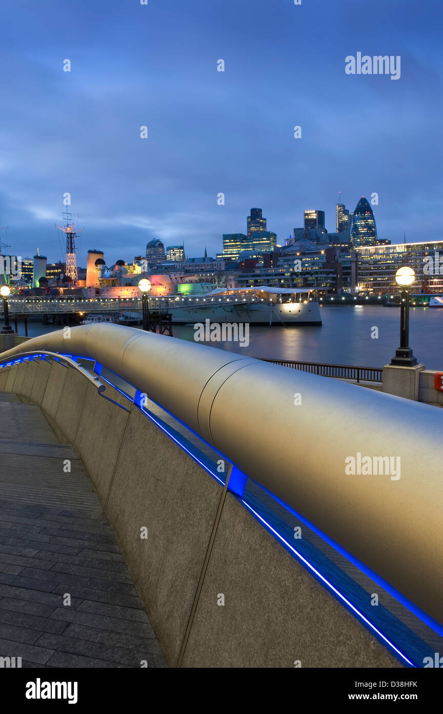 Illuminated handrail on city street Stock Photo - Alamy