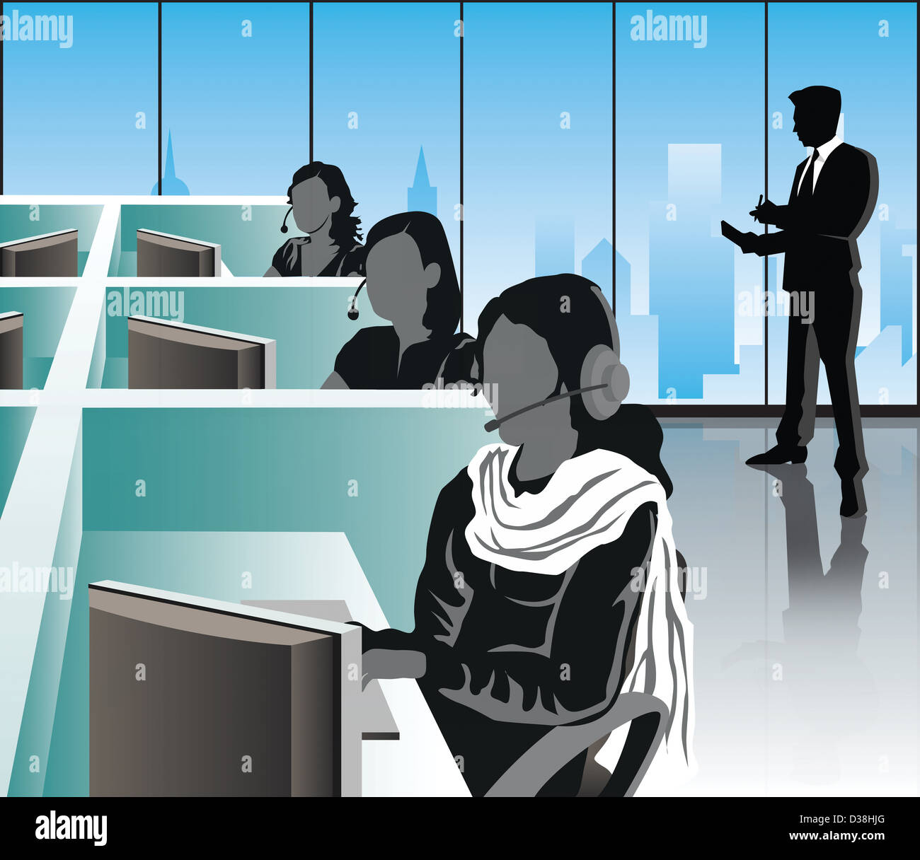 Female customer service representatives in an office, India Stock Photo ...