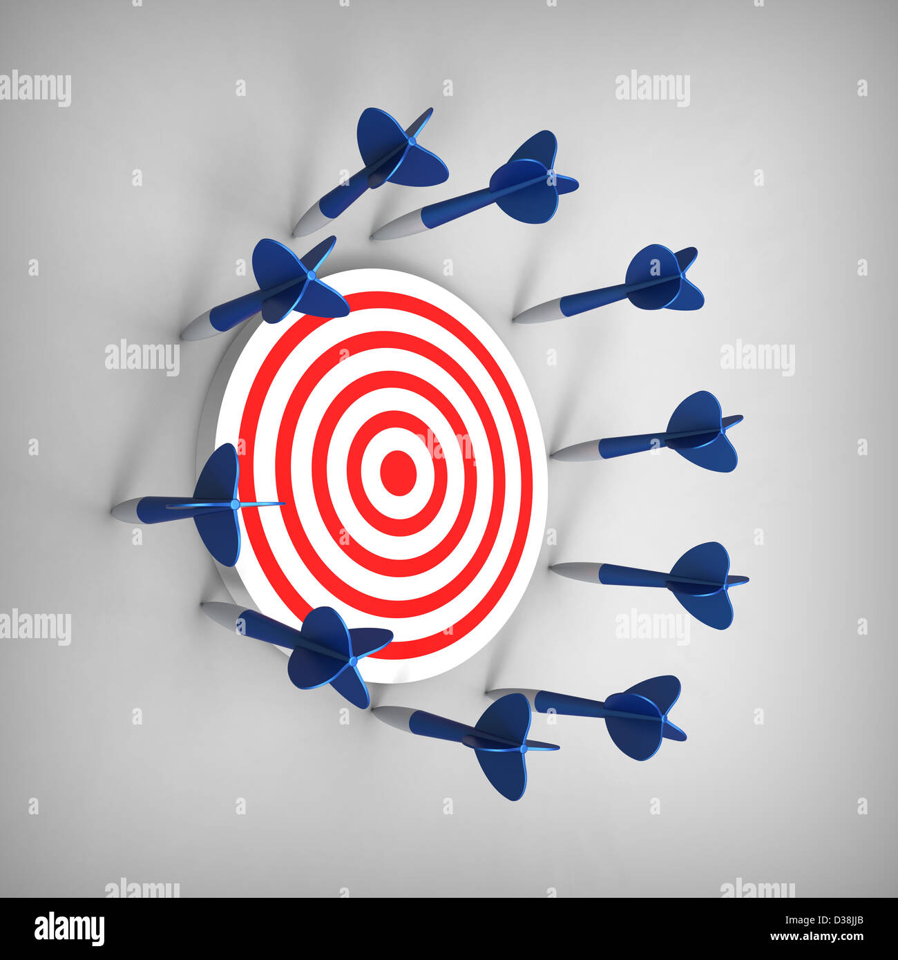 3D model of darts missed and failed on the red and white band target ...