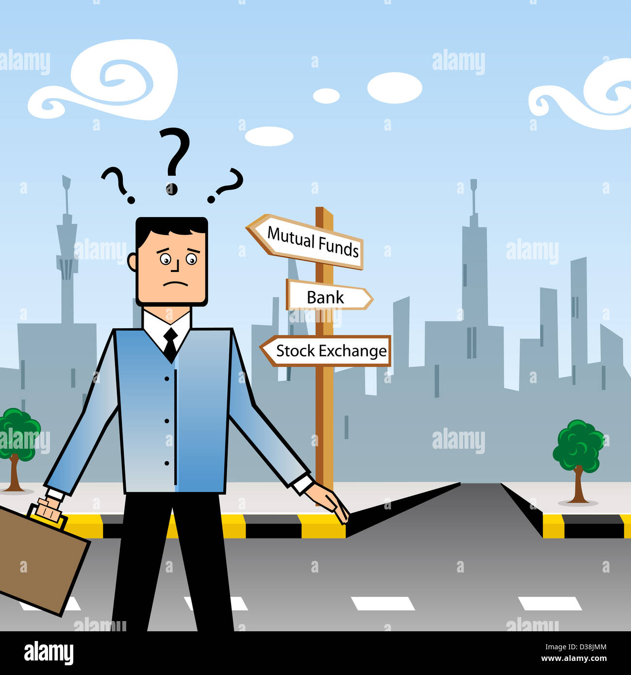 Businessman standing near a signboard and looking confused for ...