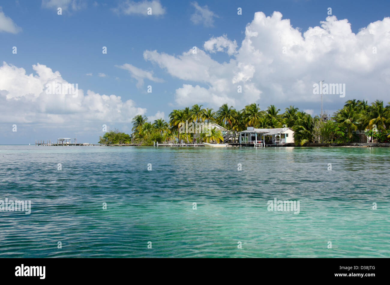Belize, District of Stann Creek, Southwater Cay. Tropical coastline of ...