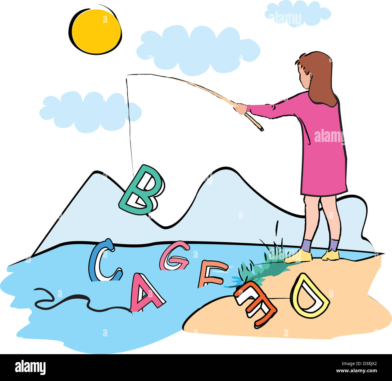 Girl fishing out alphabets Stock Photo - Alamy