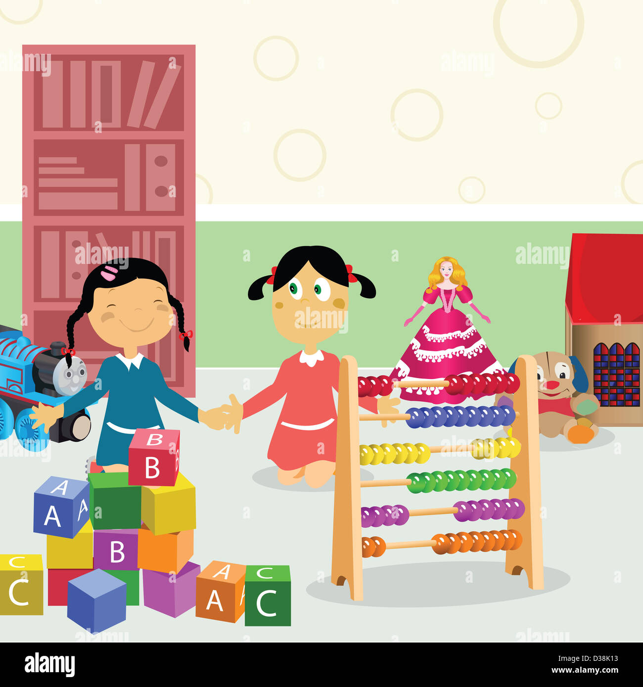 Schoolgirls playing in a play school Stock Photo - Alamy