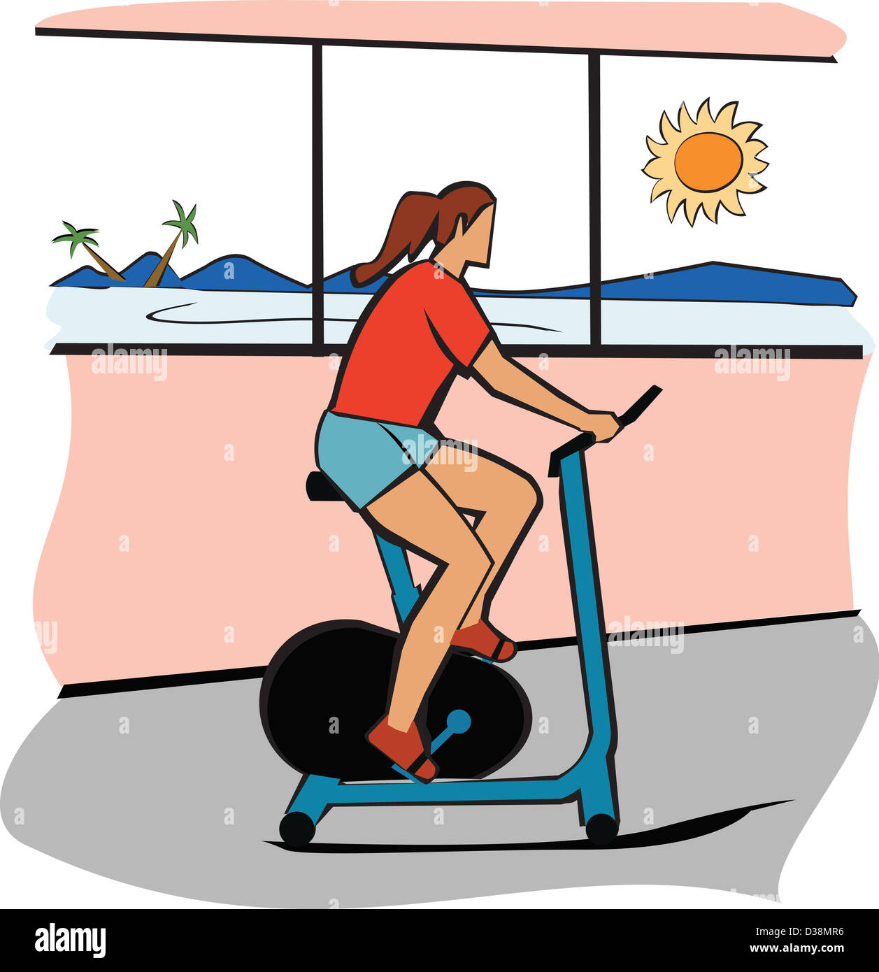 Illustration woman exercise bike hi-res stock photography and images ...