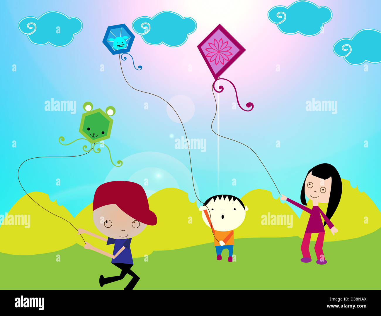 Children with kites hi-res stock photography and images - Alamy